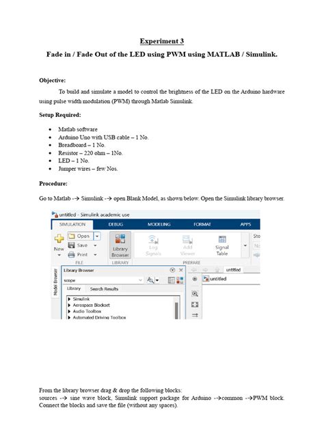 Ex3 Fade In Fade Out Of The Led Using Pwm Using Matlab Simulink Pdf