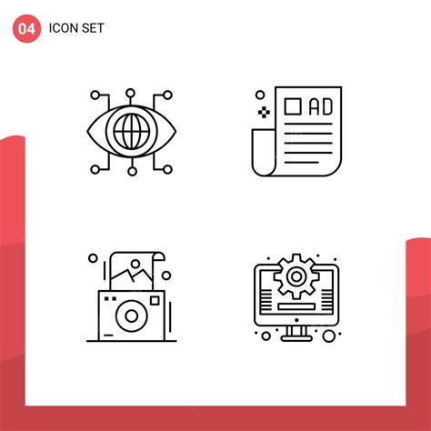 Group Of 4 Modern Filledline Flat Colors Set For Data Technology Data Camera Png And Vector