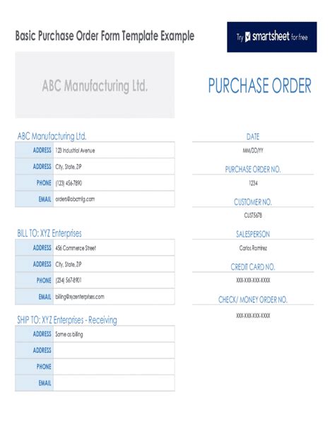Fillable Online Basic Purchase Order Form Template Example Abc Fax Email Print Pdffiller