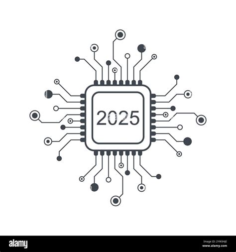 Happy New Year 2025 Text Design On The Chip Component Microchip