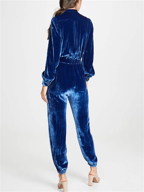 Velvet Daily Blue Solid Casual Jumpsuit Velvet Jumpsuits For Women