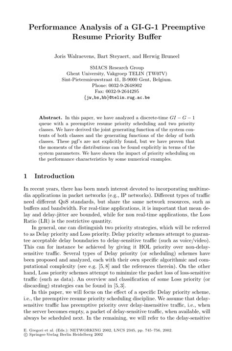Pdf Performance Analysis Of A Gi G 1 Preemptiv Resume Priority Buffer