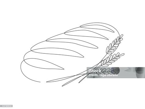 프랑스 바게트 빵의 연속 선 그리기 간단한 선형 스타일의 식물 밀로 빵집 가게를위한 빵집 로고를 굽습니다 편집 가능한 획의 윤곽선입니다 낙서 벡터 일러스트 레이 션 한붓