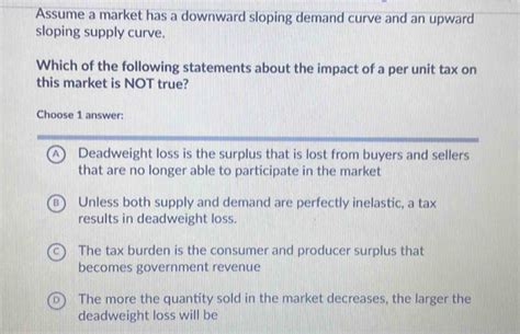 Solved Assume A Market Has A Downward Sloping Demand Curve And An