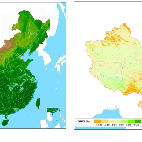 The Spatial Distribution Of Annual Fy3d Mersi Ii Ndvi Bias A And