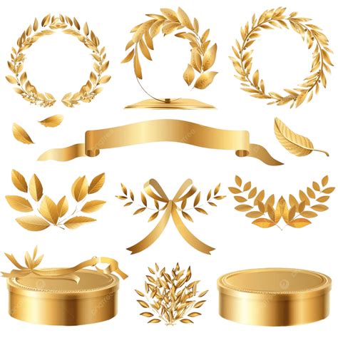 황금 리본과 월계관 금 연단 모음 상 화환 명예 Png 일러스트 및 이미지 에 대한 무료 다운로드 Pngtree