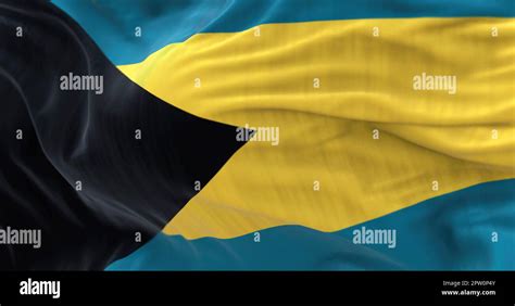 Close Up View Of The Bahamas National Flag Waving In The Wind The