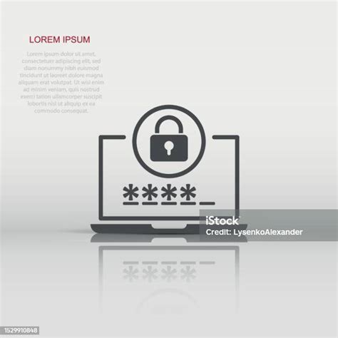 Laptop With Password Icon In Flat Style Computer Access Vector Illustration On White Isolated