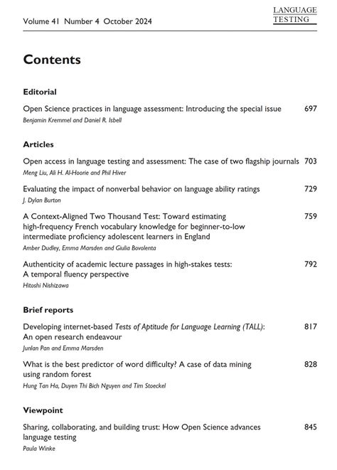Language Testing Volume 41 Issue 4 Is Now Available The Special Issue