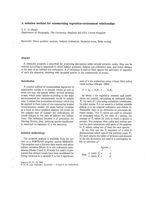 Pdf A Seriation Method For Summarizing Vegetation Environment Relationships