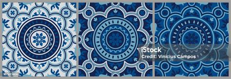 지중해 타일 추상적인 기하학적 꽃무늬 파란색과 흰색의 포르투갈 문화 스페인 마졸리카 타일 패턴입니다 벡터 그림입니다 0명에 대한 스톡 벡터 아트 및 기타 이미지 Istock