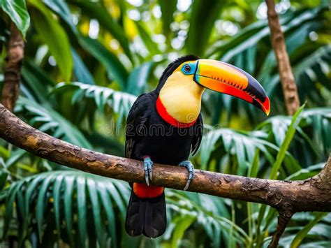 The Colorful Toco Toucan Bird Sitting On A Branch Of Tree In The