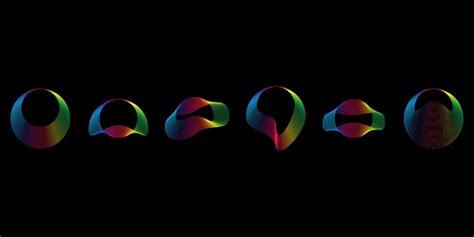 다양한 모양의 부드러운 파동을 울리고 이퀄라이저 무지개 색상 그라데이션을 설정합니다 벡터 기하학적 모양은 검은 배경에 고립되어 있습니다 3차원 형태에 대한 스톡 벡터 아트