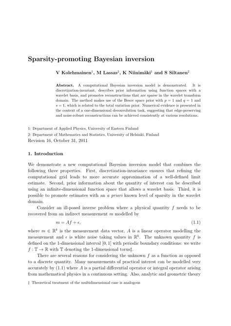 Pdf Sparsity Promoting Bayesian Inversion