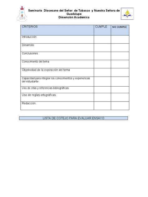 Lista De Cotejo Para Evaluar Ensayo Seminario Pdf
