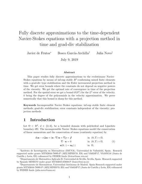 Pdf Fully Discrete Approximations To The Time Dependent Navierstokes