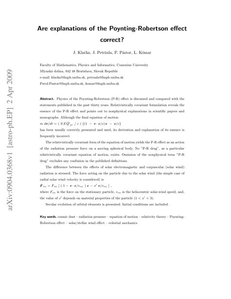 Pdf Are Explanations Of The Poynting Robertson Effect Correct
