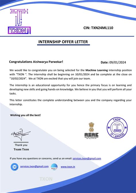 Aishwarya Parwekar On Linkedin Txon Internship