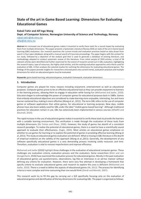 pdf state of the art in game based learning dimensions for