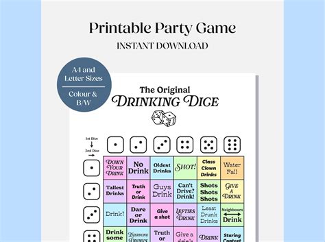Drinking Dice Printable Drinking Game For Adults Fun For Pres Freshers Uni House Parties