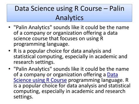 Ppt Data Science Using R Course Palin Analytics Powerpoint Presentation Id13163940