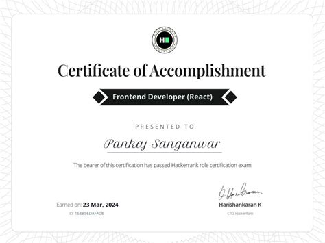 Pankaj Sanganwar On Linkedin React Hackerrank Certification