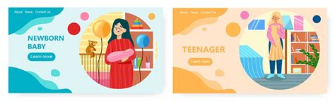 자식 개발 방문 페이지 디자인 웹 배너 벡터 템플릿 신생아는 성장하고 십대가되고 있습니다 수명 주기 개발에 대한 스톡 벡터 아트