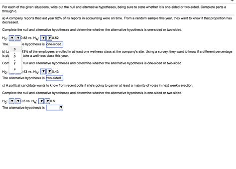 Solved For Each Of The Given Situations Write Out The Null Chegg