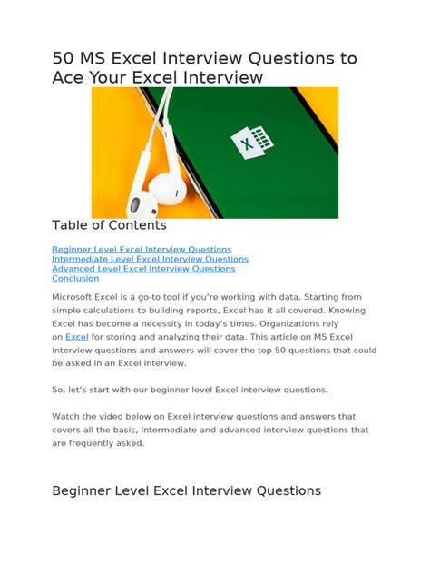 50 Ms Excel Interview Questions To Ace Your Excel Interview For Da Pdf Microsoft Excel