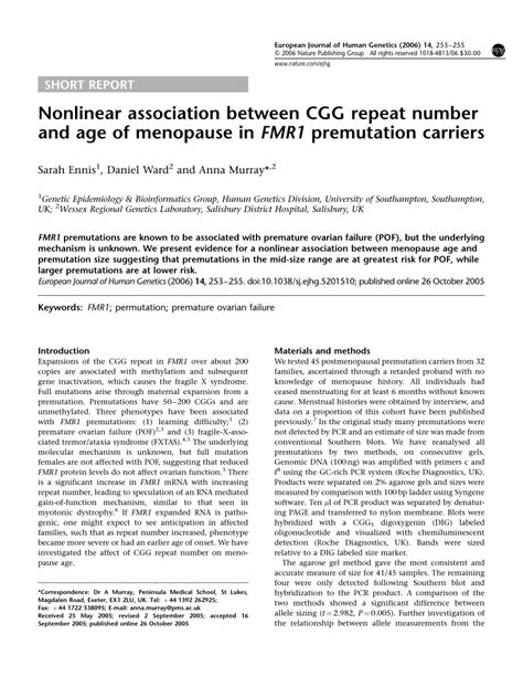 Pdf Nonlinear Association Between Cgg Repeat Number And Age Of