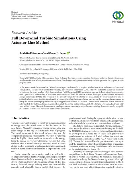 Pdf Full Downwind Turbine Simulations Using Actuator Line Method
