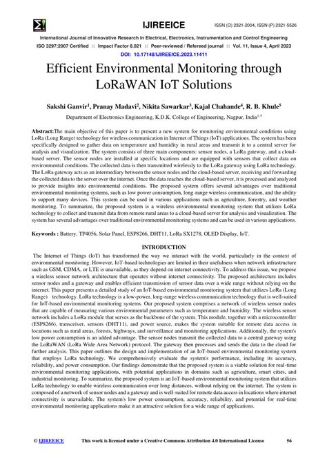 Pdf Efficient Environmental Monitoring Through Lorawan Iot Solutions