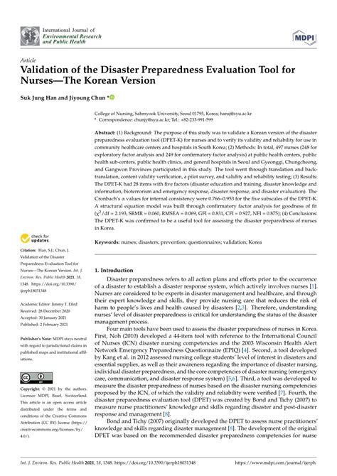 Pdf Validation Of The Disaster Preparedness Evaluation Tool For Nurses—the Korean Version
