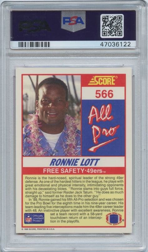 1990 Score 566 Ronnie Lott Psa 9 49ers Ebay
