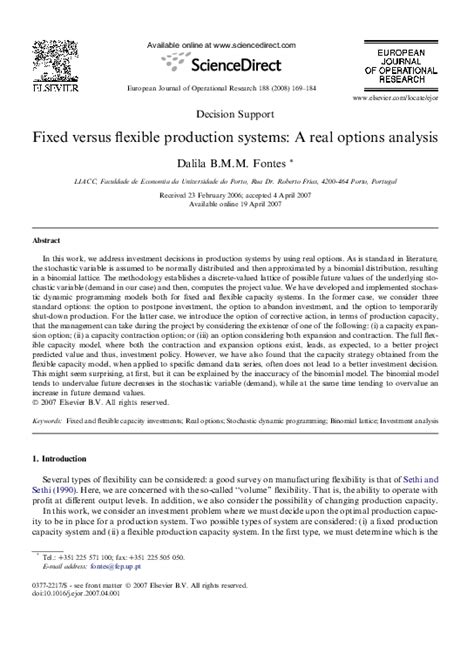 Pdf Fixed Versus Flexible Production Systems A Real Options Analysis