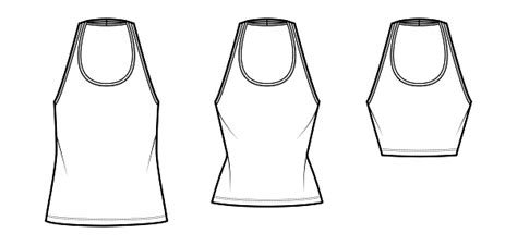 탱크 홀터 스쿱 넥 탑스 테크니컬 패션 일러스트와 슬림 오버사이즈 핏 허리 자르기 길이 플랫 0명에 대한 스톡 벡터 아트 및 기타 이미지 Istock