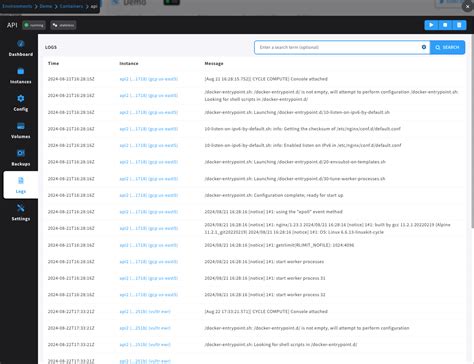 container logs in portal