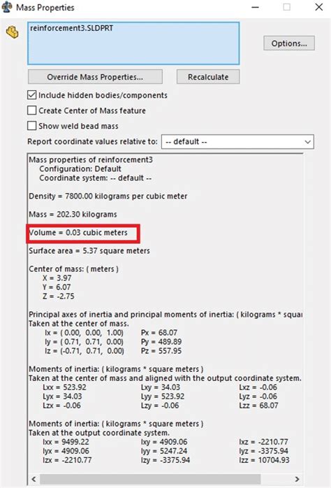 Mass Properties Of Solidworks Download Scientific Diagram
