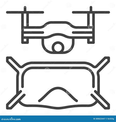Fpv Drone With Goggles Vector Quadcopter Concept Outline Icon Stock Vector Illustration Of