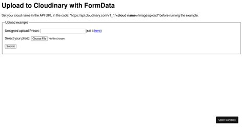 Upload To Cloudinary With Javascript Forked Codesandbox