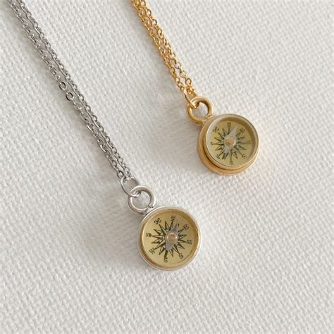Tiny Working Compass Necklace Silver Or Gold Functional Compass