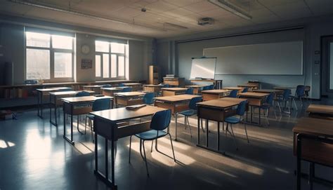 Premium AI Image Empty Classroom With Chairs In A Row Generated By AI