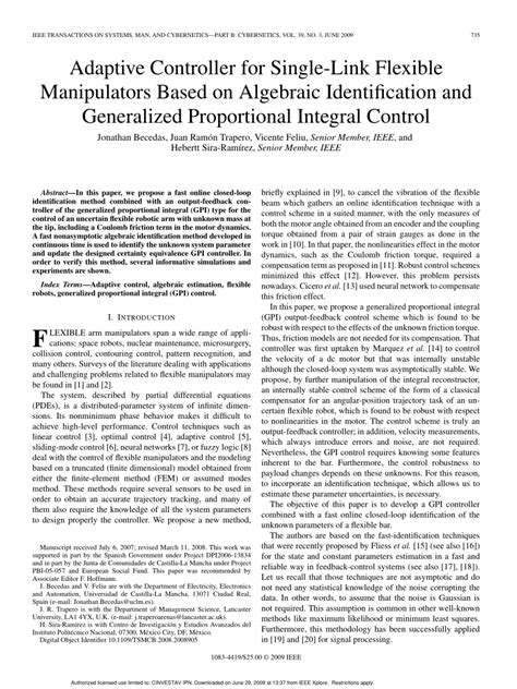 Pdf Adaptive Controller For Single Link Flexible Manipulators Based On Algebraic