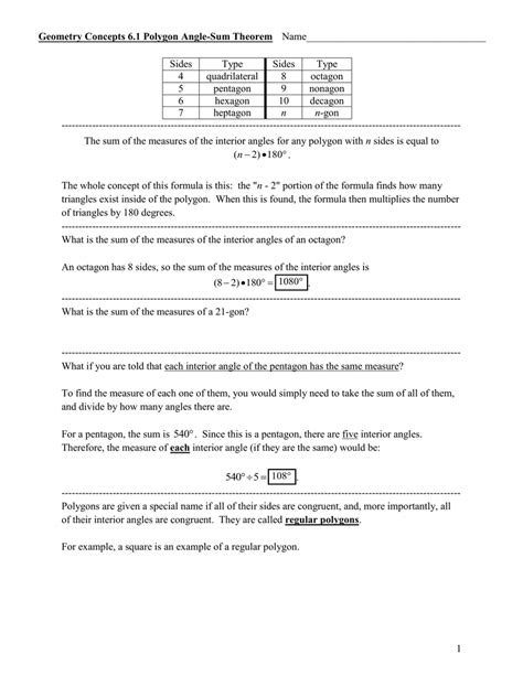 6 1 Polygon Angle Sum Theorem