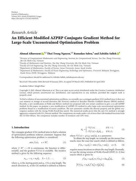 Pdf An Efficient Modified Azprp Conjugate Gradient Method For Large