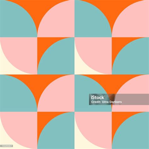 복고풍 기하학적 미학 바우 하우스 는 원 사각형 반원과 같은 추상적 인 간단한 모양으로 벡터 배경에서 영감을 얻었습니다 향수를 불러일으키는 파스텔 색상 0명에 대한 스톡