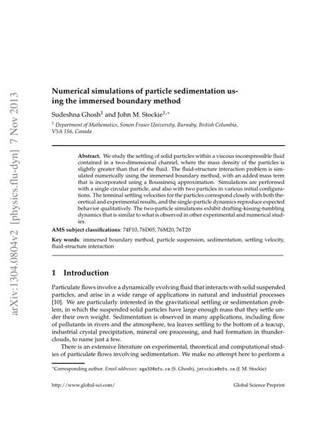 Pdf Numerical Simulations Of Particle Sedimentation Using The