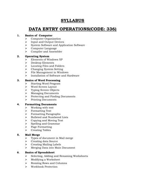 Data Entry Operations Syllabus Click To Download
