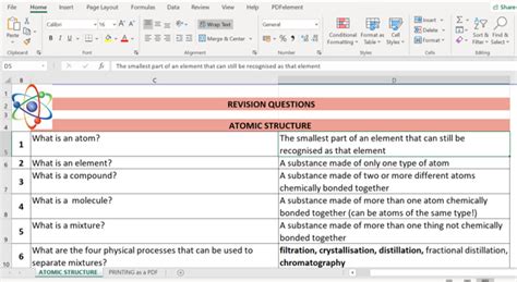 GCSE Chemistry Atomic Structure Revision Questions Teaching Resources