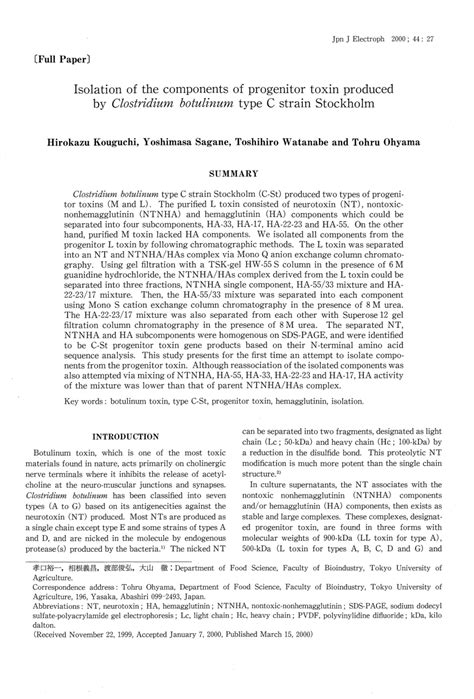 Pdf Isolation Of The Components Of Progenitor Toxin Produced By Clostridium Botulinum Type C